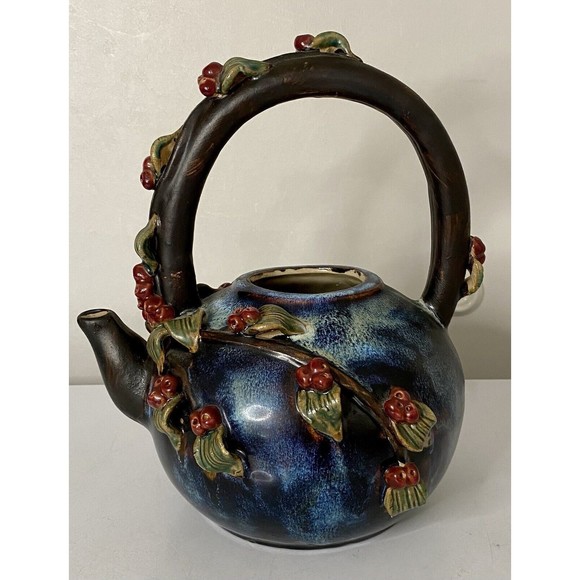 Unbranded | Accents | Vintage Blue Glazed Pottery 3d Berries Leaves ...